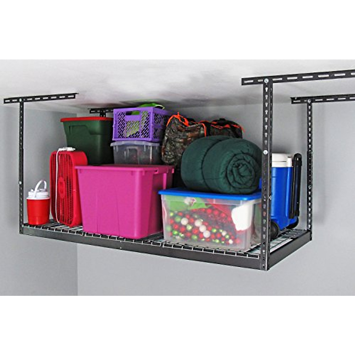 MonsterRax Overhead Garage Storage Rack - Heavy Duty Racks for Garage with 400 lb Capacity, Easy Garage Shelving, Adjustable Storage Rack, Ceiling Mount Storage Shelves 3x6 Hammertone (12"-45")