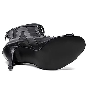 HIPPOSEUS Women's Net Yarn Dance Heels Peep Toe Ballroom Party High Heel Jazz Salsa Dance Shoes Performance Ankle Dance Booties Black 3 1/3inch heel,7.5 US