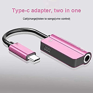 1Pc USB Type C to 3.5mm Jack Type C Audio Splitter Headphone Cable Earphone Aux 3.5 Adapter Charger USB-C (Pink, One Size)