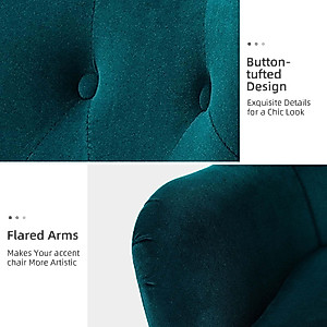 HULALA HOME Velvet Accent Chair, Set of 2 Modern Wingback Armchair with Metal Gold Legs, Tufted Upholstered Tall Back Side Chair for Living Room Bedroom, Home Office Reading Chair, Teal