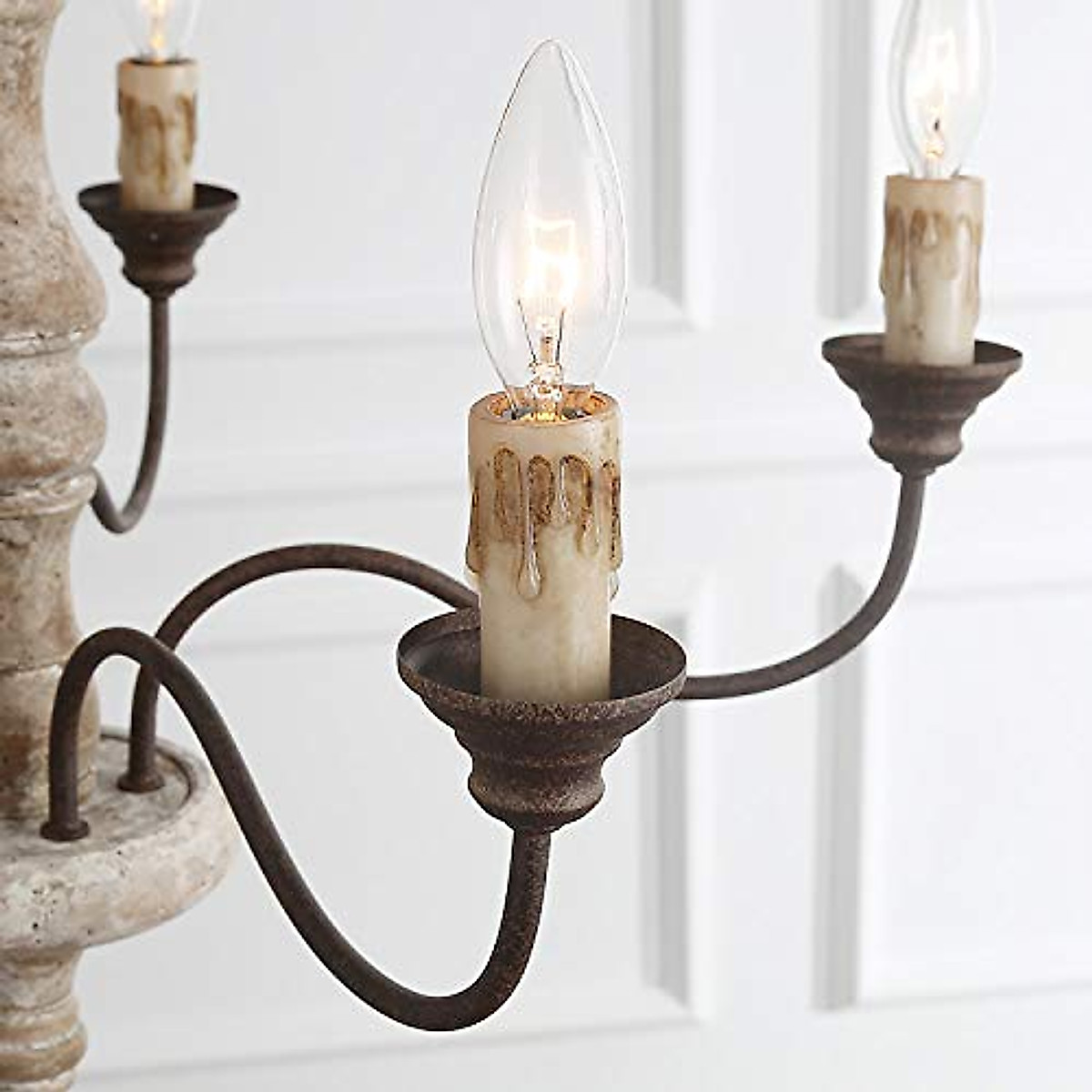 LNC French Country Chandelier, Farmhouse Handmade Distressed Wood 5 Lights Fixture for Dining & Living Room, Bedroom, Kitchen, Stairway, Bathroom