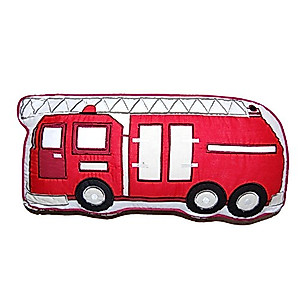 Cozy Line Home Fashions Fire Truck Pillow Boys Cotton Decorative Throw Pillows Couch Bed Living Room Kids Bedroom Decor(Firetruck Pillow, 1 Piece)