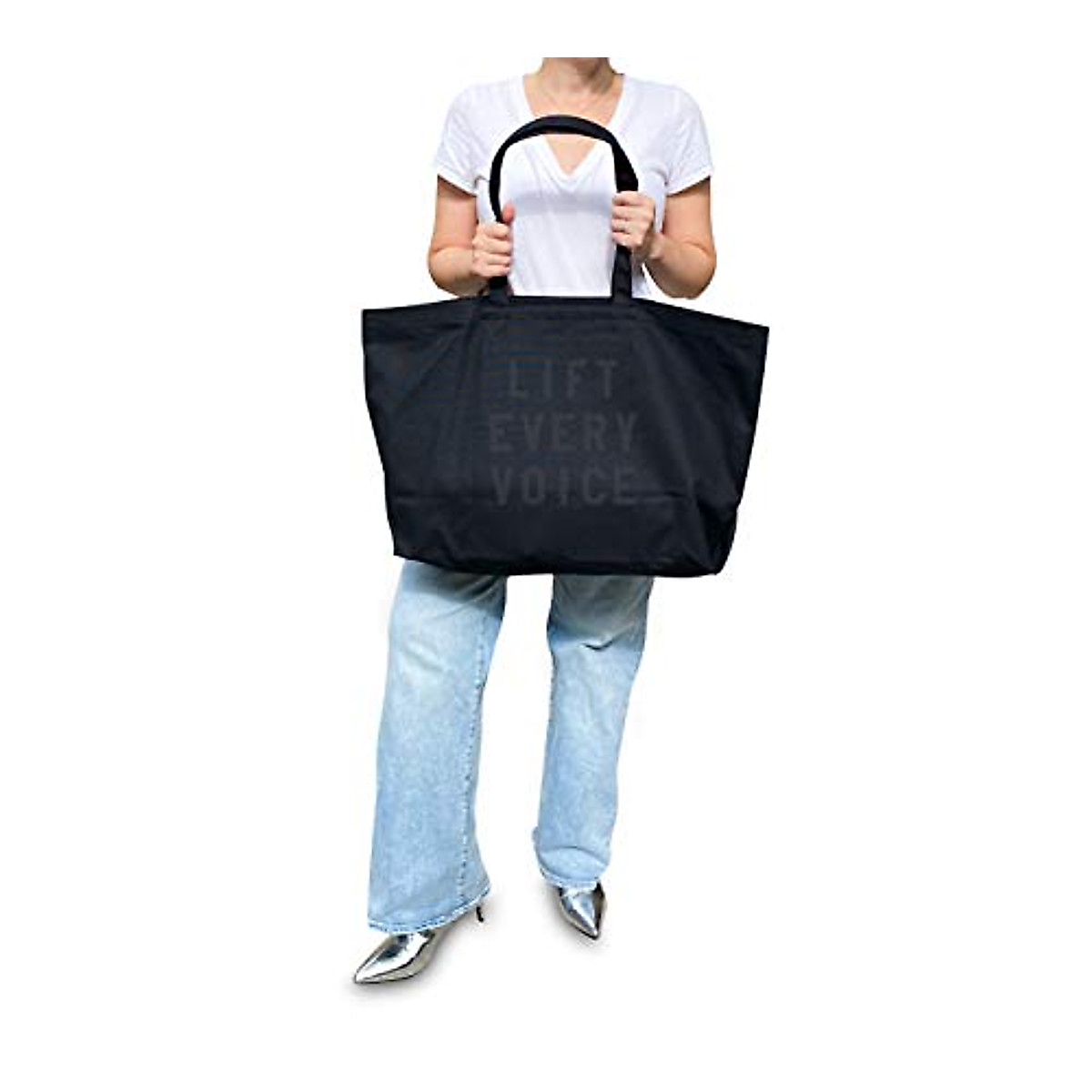 rayo & honey "Lift Every Voice" Quote Black Canvas Tote Bag