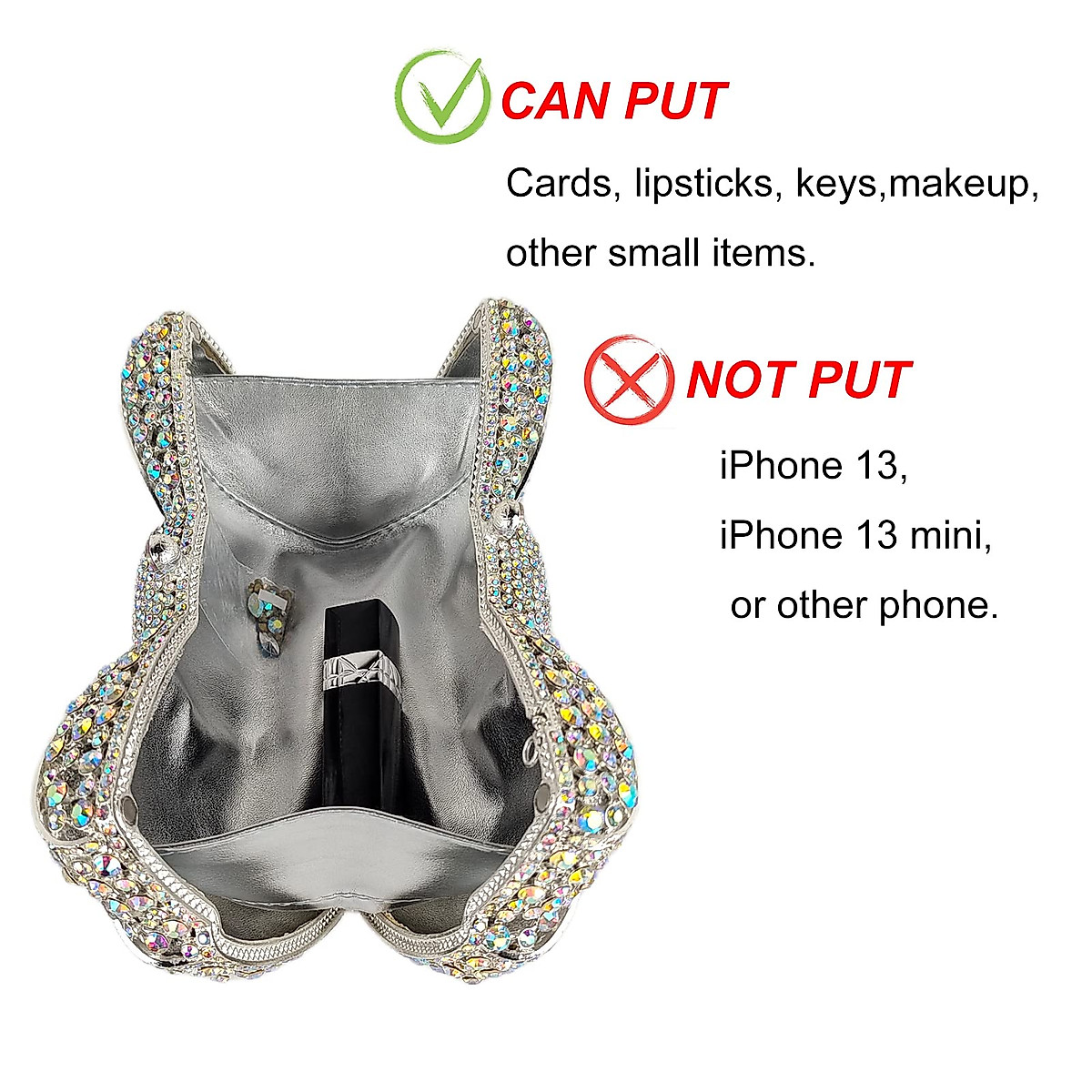 HUANG ZHUANG Bowknot Luxury Crystal Clutch Women Glitter Rhinestone Evening Bag for Party Wedding(Silver)