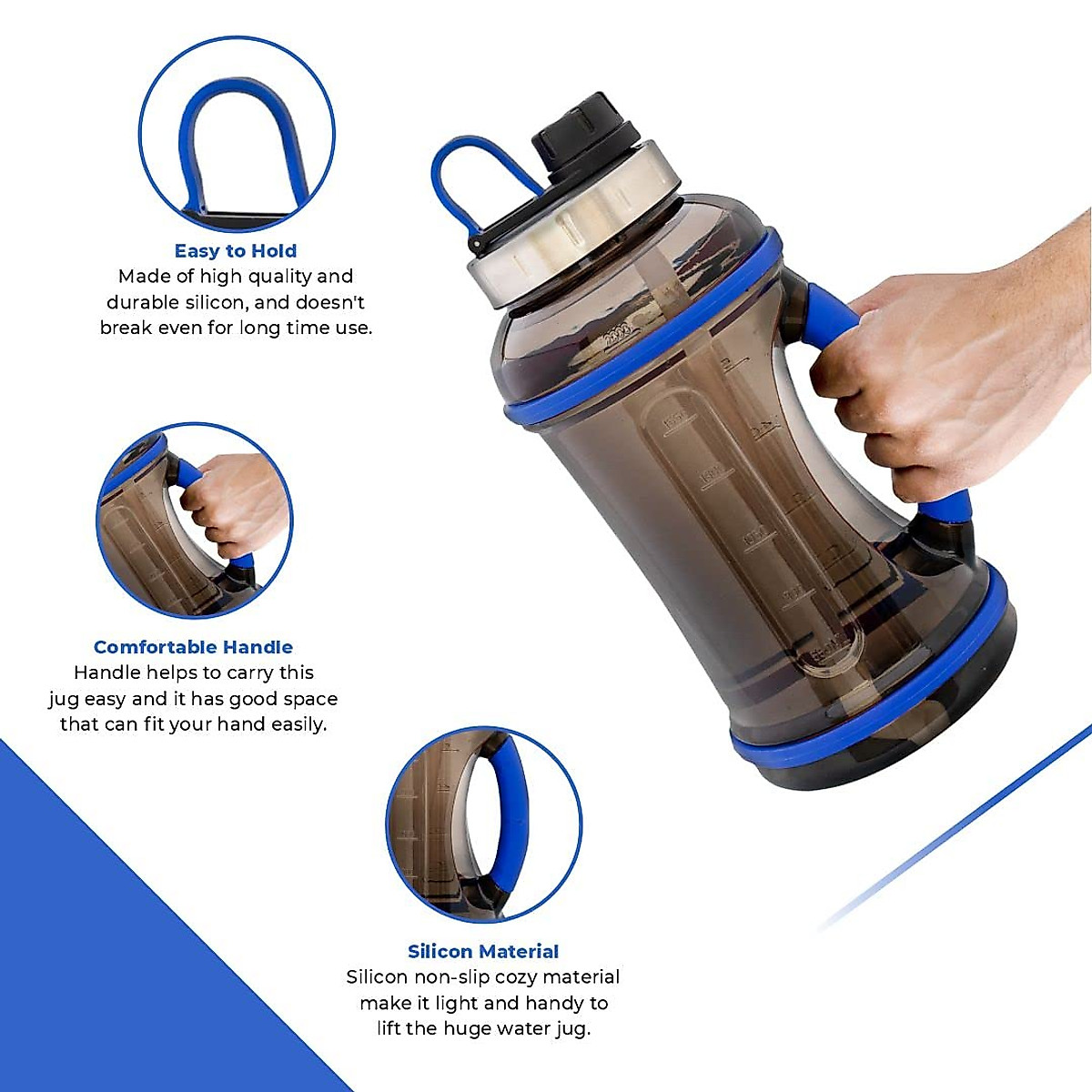 DR.HYDRO 64oz Half Gallon Water Bottle with Straw | Large Water Bottle - BPA Free Leakproof | Gym Water Bottle for Men | Daily Water Jug for Fitness and Outdoor Sports