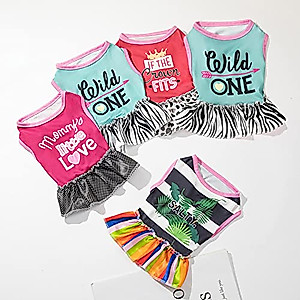 Pet Clothes Breathable Letter Printing Fashion Skirt Hem Soft Crew Neck Dress Up Polyester Puppy Cute Print Skirt for Outdoor Pet