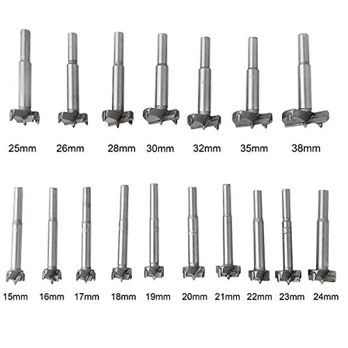 Woodworking Forstner Drill Bits Sets, HEHEINC 17 PCS Carbon High Speed Steel Wood Working Hole Cutter Titanium Coated Wood Boring Hole Drilling Sets with Round Shank 15mm-38mm