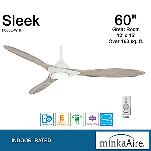 Minka Aire F868L-WHF Sleek 60" Ceiling Fan with LED Light and Remote Control, Flat White