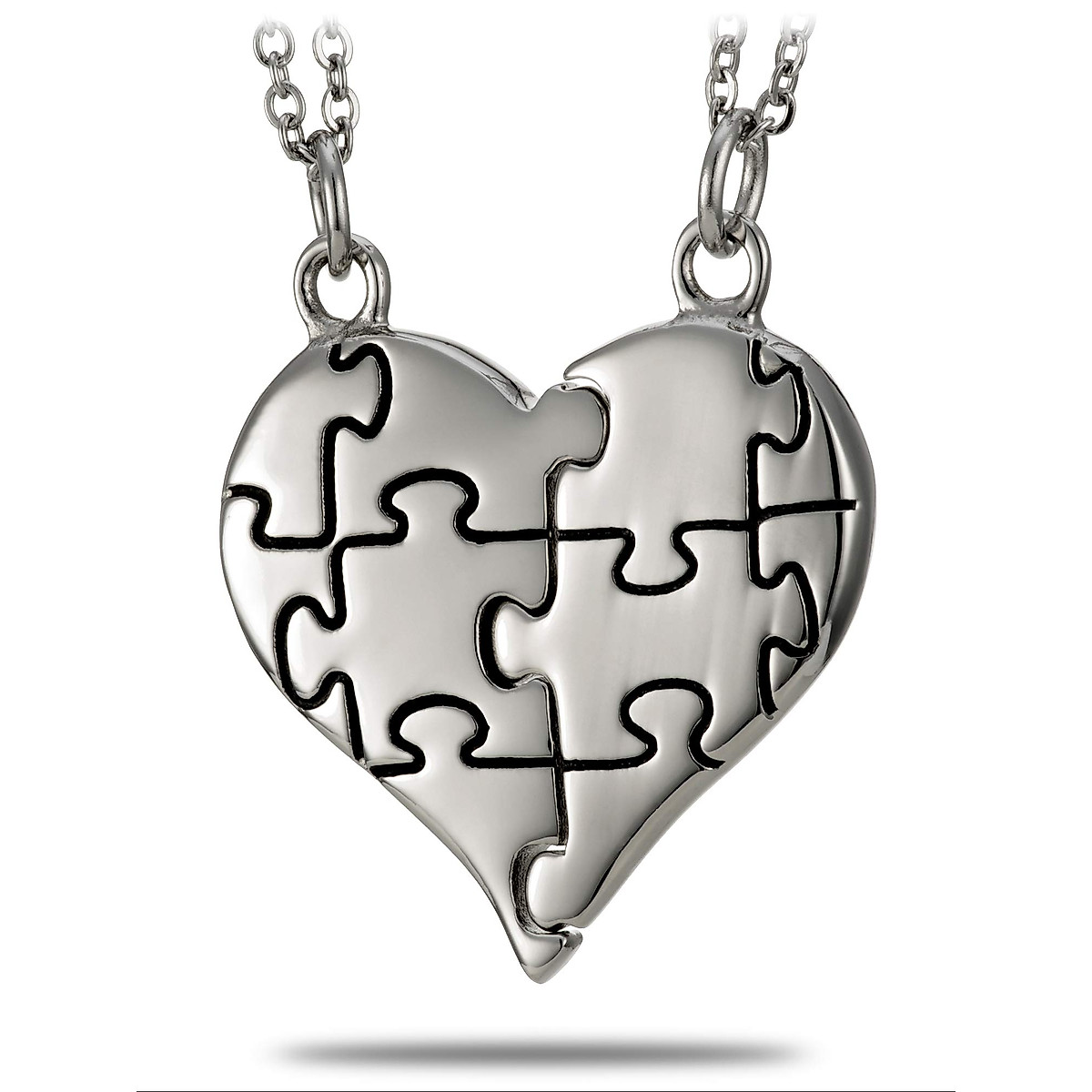 Stainless Steel Puzzle Piece Split Heart Necklace-Genesis 31:49