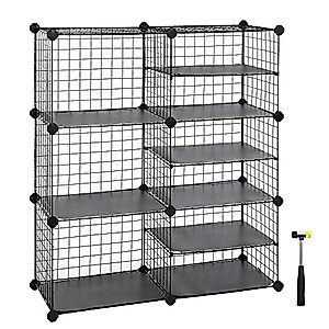 SONGMICS Cube Storage, 16 Pair Shoe Rack, DIY Shoe Organizer with Divider Design, Clothes Storage Organizer for Wardrobe, Closet, Modular Bookcase, with Rubber Mallet, Black ULPI36H