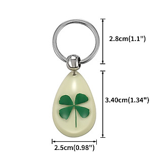 FM FM42 Dried Leaves Lucky Real 4-Leaf Clover Simulated Resin Glow in the Dark Key ring Keychains KC1010