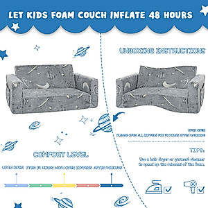 Kids Couch Extra Wider Seating Toddler Couch, 2-in-1 Toddler Soft Couch Fold Out Convertible Sofa to Lounger for Girls and Boys