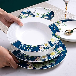 AB-Grade Porcelain Plate and Bowl Set,Ceramics Dinner Sets 46 Pieces Ceramics Dinner Sets,Bowl/Dish/Soup Pot/Spoon|Dinnerware Set Simple Floral Pattern Combination Tableware Set-Compatible with Gift