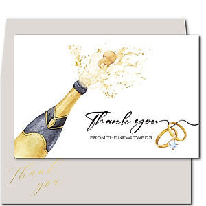 Gooji Wedding Thank You Cards with Matching Envelopes, 4x6 Inches, 20 Count, White and Beige