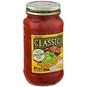 Classico Italian Sausage Spaghetti Pasta Sauce with Tomato, Peppers & Onions (24 oz Jar)