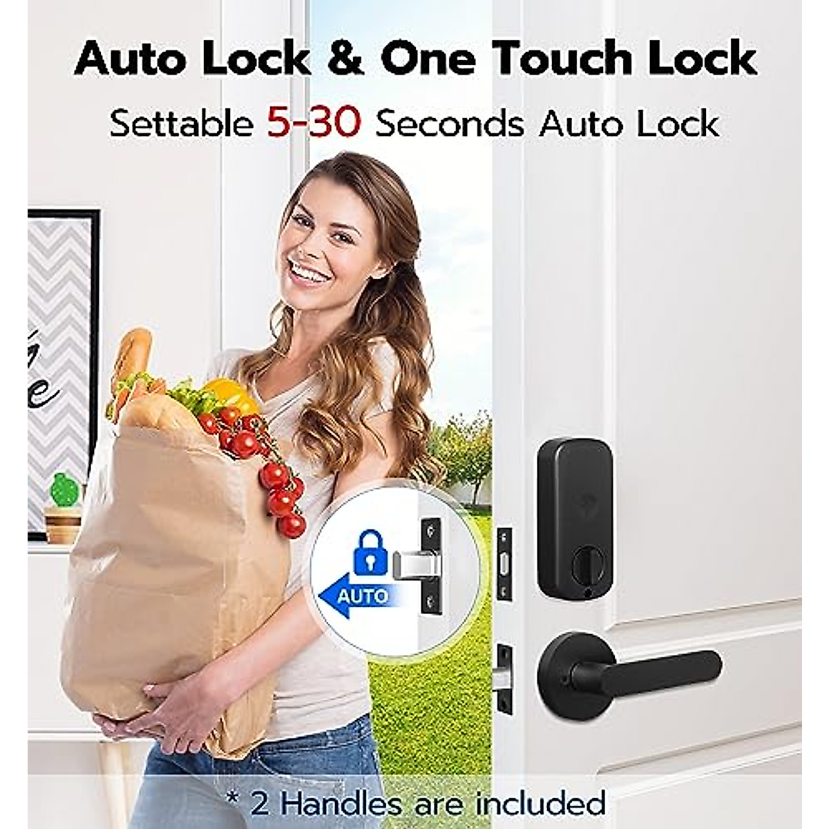 eLinkSmart Keyless Entry Door Lock Deadbolt with Handle Set, Fingerprint Door Lock with Door Knob Lever, Biometric Electronic Automatic Smart Digital Keypad Code Combination Door Lock for Front Door