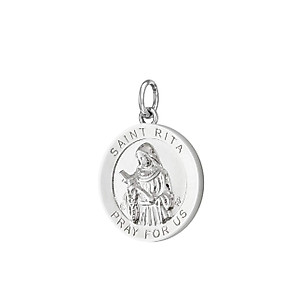 US Jewels New Polished 3/4in 0.925 Sterling Silver Saint St Rita Round Medal Pendant
