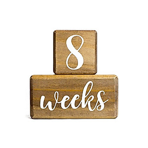 Premium Solid Wood Baby Milestone Age Blocks + Gift Box | Brown Walnut Stained Natural Pine | Weeks Months Years Grade Newborn Photo Props | Perfect Pregnancy Gift and Keepsake, Month Photos