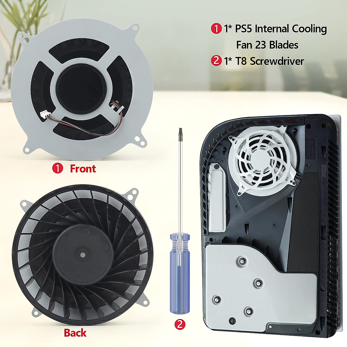 Internal Cooling Fan Replacement for Sony Playstation 5 PS5 23 Blades Fan 17 Blades Fan Cooler PS5 CPU Cooling Fan with T8 Screwdriver