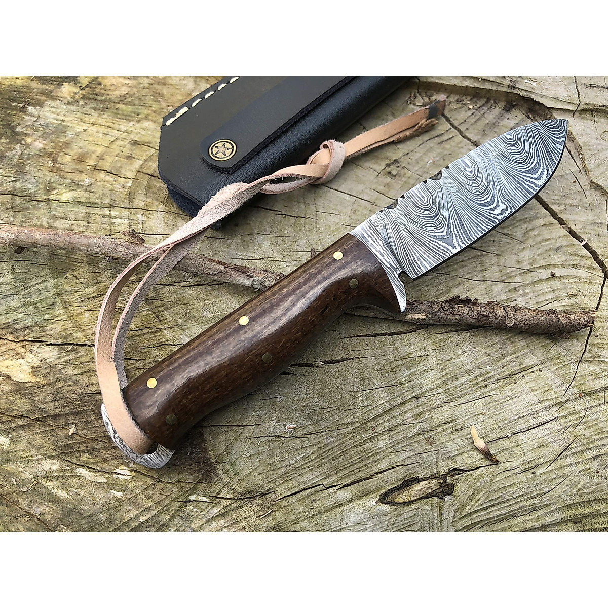 Perkin Damascus Steel Hunting Knife With Sheath Skinner Knife - SK1300
