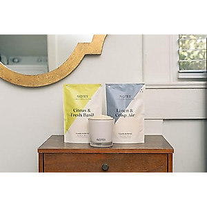 NOTES Sustainable Candle Starter Kit - Zesty Fresh Duo | Refillable & Reusable Candles | Fresh Scented Candles | 100% Natural Wax | Citrus & Fresh Basil and Linen & Crisp Air Candle Refills