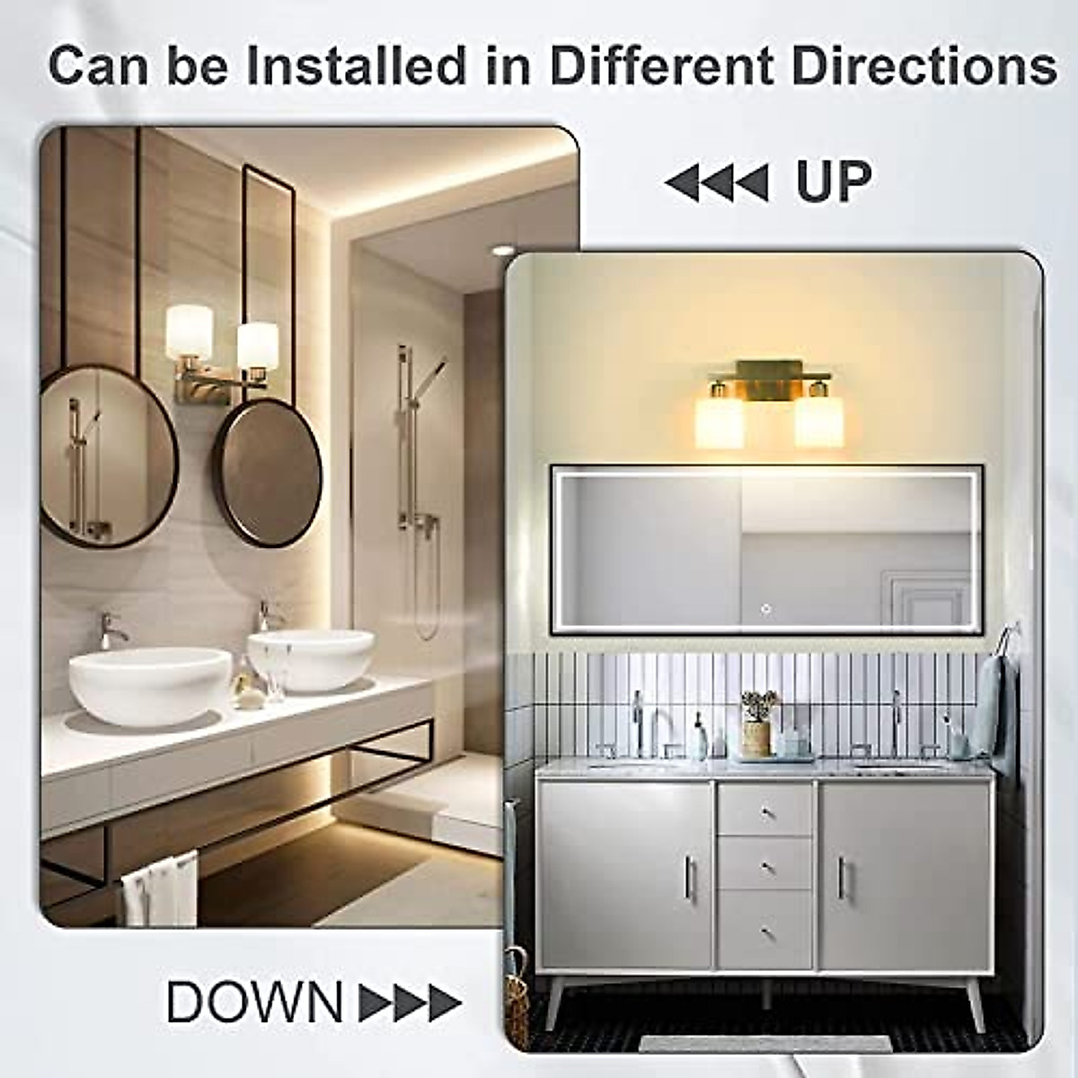 Bathroom Vanity Light Fixture Over Mirror with Brushed Nickel,Dekang Modern 2-Light Wall Sconces Lighting for Bedroom,Living Room,Hallway,Decor White Glass Shades,E26 Standard Base,Bulbs Not Included