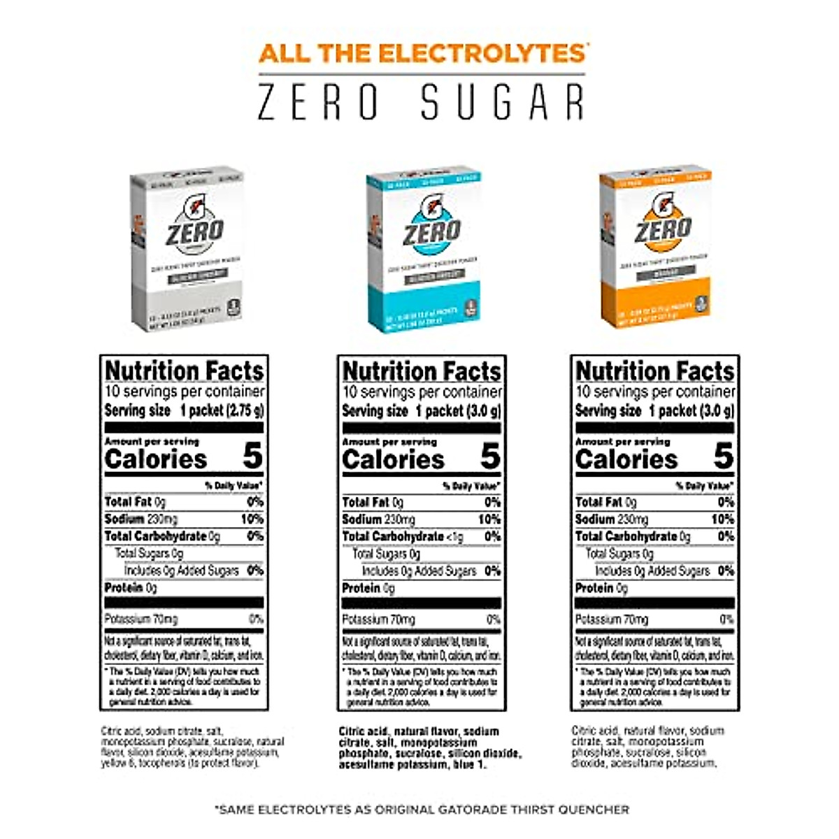 Gatorade G Zero Powder, Glacier Cherry Variety Pack, 0.10oz Individual Packets - 10 Count (Pack of 5)