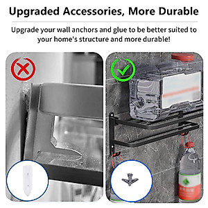 Towel Racks for Bathroom 24 inch, Matte Black Towel Rack Wall Mounted with Double Shelf, Bathroom Towel Shelf with Towel Bar, Rustproof Wall Towel Rack with Hooks, Adhesive Bath Towel Holder