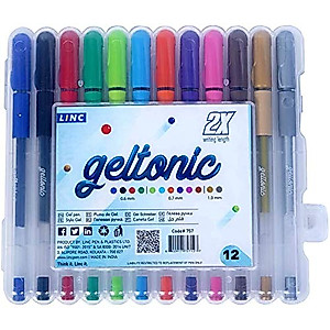 linc Geltonic Gel Pens For Adult Coloring Books, Assorted Colors, 12 CT | 2X The Writing Length, Break-Free Writing, Comfortable Soft Grip, Stocking Stuffer