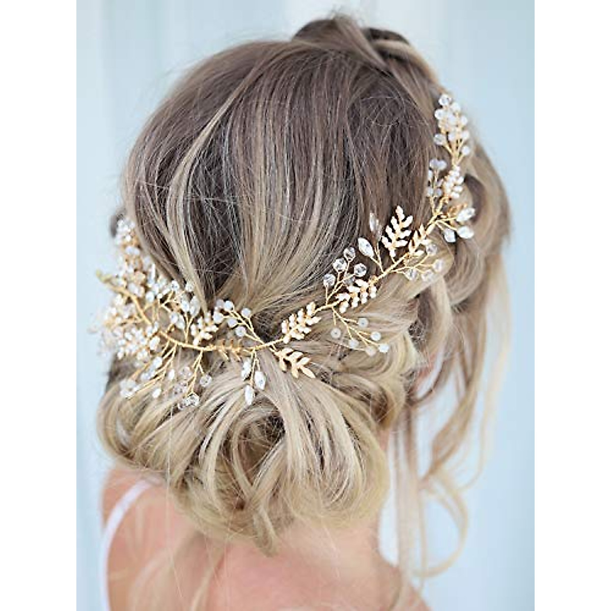 SWEETV Gold Rhinestone Wedding Headband Handmade Hair Band Bridal Headpiece Hair Accessories for Brides Bridesmaid