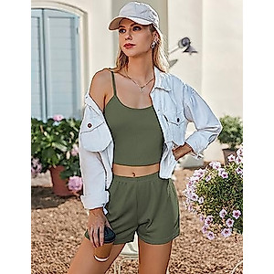 Ekouaer Womens Pajamas Set with Robe 3 Piece Loungewear Crop Cami Top and Shorts and Cardigan Solid Knit Sleepwear Sets (Army Green, XXL)