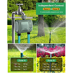 Zefinot WiFi Water Timer for Garden Hose - 2 Zone Hose Timers for Watering, 2 Watering Patterns, Smart Sprinkler Timer System, Irrigation Timer Compatible with Alexa and Google