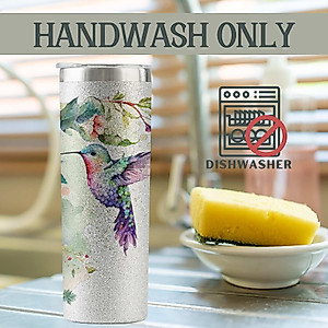 Onebttl Hummingbird Gifts For Women, Her and Hummingbird Lovers - 20oz/590ml Stainless Steel Insulated Glitter Tumbler with Straw - Hummingbird Skinny Tumbler, Coffee Cups - (Sliver)