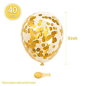 Gold Confetti Balloons, 40 Pcs 5 Inch Clear Balloons with Confetti Inside for Graduation Engagement Cake Topper Decor Bridal Shower Baby Shower Birthday Party Decoration Supplies