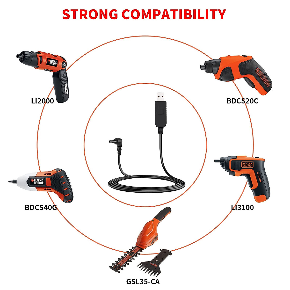 MEROM Charger Cord for Black and Decker Charger LI200 LI3100 BDCS40G BDCS20C GSL35 Cordless Screwdriver Replacement Black+Decker Power Cable