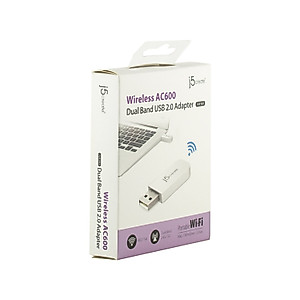 j5create Wireless AC600 Dual Band USB 2.0 Adapter- USB 2.0 | 20MHz/40MHz/80MHz Bandwidth | IEEE 802.11ac | 64/128 bit WEP | 2.4G Band and 5G | Compatible with Windows, Mac, and Linux