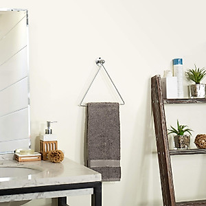 MyGift Wall Mounted Modern Silver Metal Triangular Hand Towel Ring Holder for Bathroom with Easy to Hang Mount