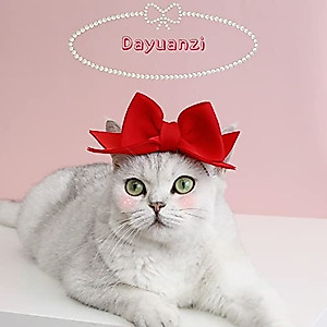 CheeseandU 2Pack Pet Cute Bow Headbands Stretchy Handmade Bow Headband for Dog Cat Puppy Bathroom Apparel Birthday Party Wedding Xmas New Year Valentines Day Costume Photo Prop(Pink, Red)