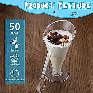 Nuogo 50 Pack Clear Dessert Cups Spoons Mini Dessert Cups Spoons 4oz Plastic Martini Glasses Disposable Dessert Cups Appetizer Cups for Home Gatherings, Events, Parties, Weddings, Serving, Tasting