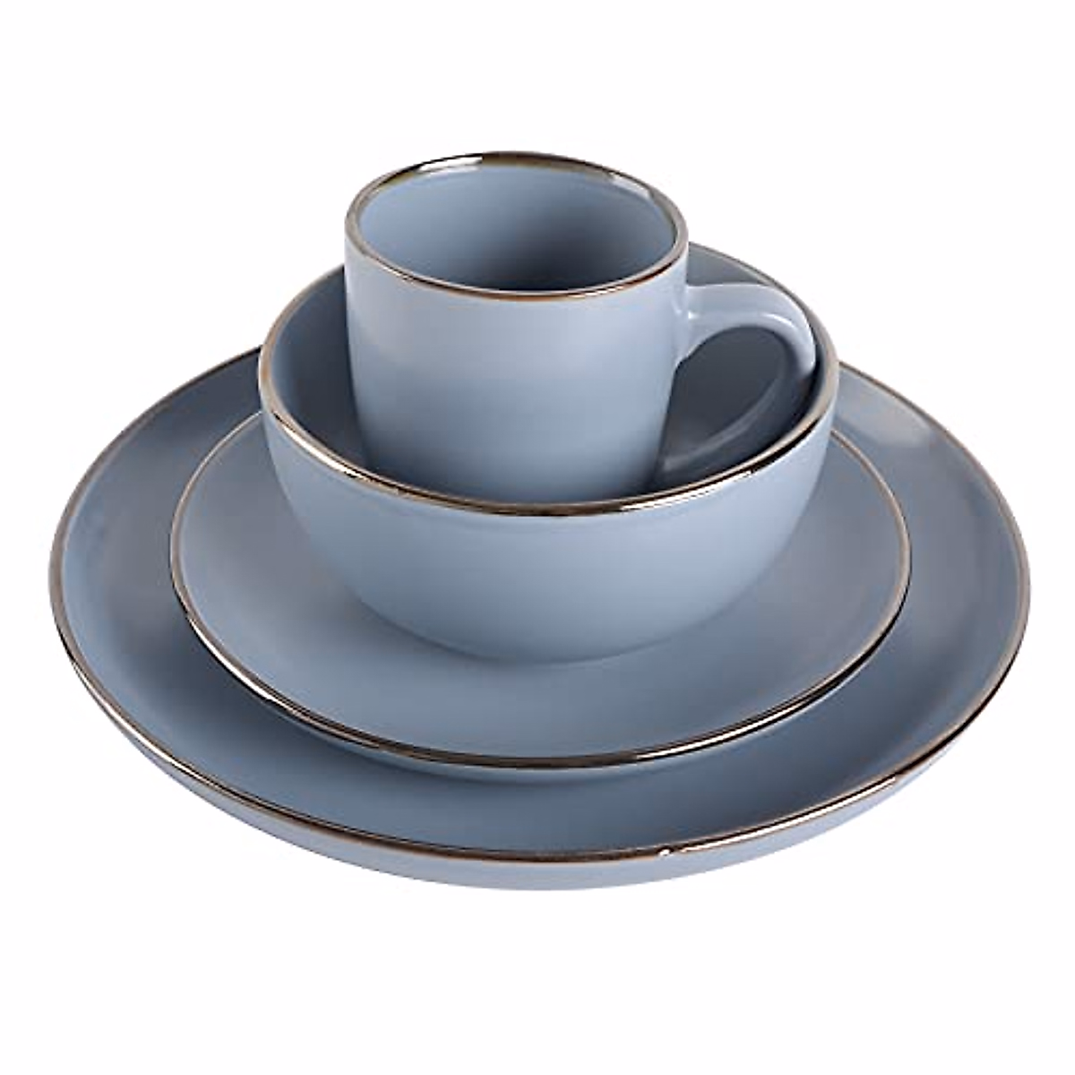 Gibson Home Rockaway Round Stoneware Dinnerware Set, Service for 4 (16pcs), Matte Blue