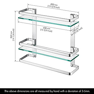 KES Bathroom Tempered Glass Shelf 2 Tier Storage Glass Shelf Rectangular with Bar Wall Mounted Sand Sprayed Anodized Aluminum Finish, A4127B