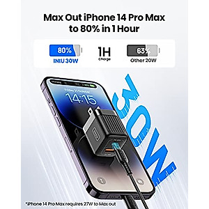 USB C Charger, INIU 30W PD QC 3.0 Dual Port Type C Charger Fast Charging Block, USB C Wall Charger with Foldable Plug for iPhone 14 13 12 11 Pro Max Samsung S21 S20 Note 20 iPad Pro Google LG AirPods