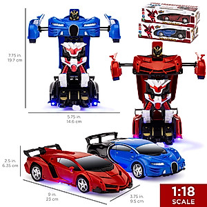 Best Choice Products Set of 2 1/18 Scale Interactive RC Remote Control Transforming Drifting Robot Sports Car Action Figure Toys w/ 1 Button Transformation, Light and Sounds