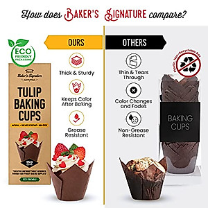 Baker’s Signature Tulip Baking Paper Cupcake & Muffin Liners Pack of 150 | Grease Resistant Wrappers – Will Not Curl or Burn – Comes in Convenient Packaging