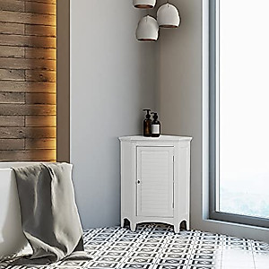 Elegant Home Fashions Glancy One Shutter Doors Wooden Corner Stand Floor Cabinet White & Teamson Home Glancy Detachable Bathroom Cabinet, White