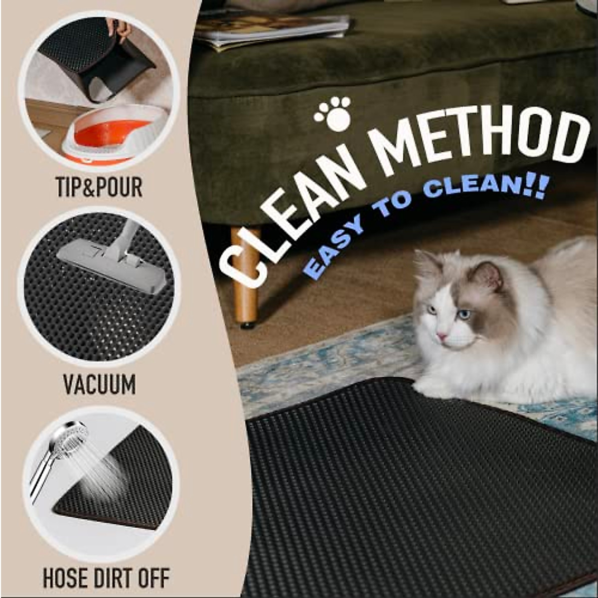Shekkam Cat Litter Mat Litter Trapping Mat: Large Double-Layered Kitty Litter Mat for Litter Box, No Mess, Easy Clean Cat Litter Rug Catcher