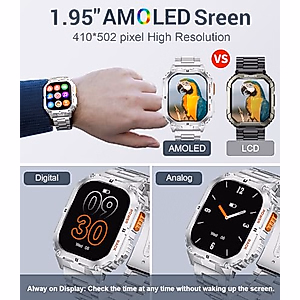 FOXBOX Smart Watch for Men Answer Call/Notification, 1.95" AMOLED Fitness Watch 108 Sport Modes Compass Step Heart Rate Sleep SpO2 BP Monitor, 5ATM Waterproof Military Smartwatch for Android iOS