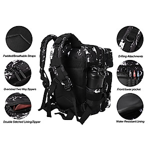 LHI Tactical Military Backpack for Men and Women 25L Army Assault Pack Bag Large Rucksack with Molle System - Black Lightning