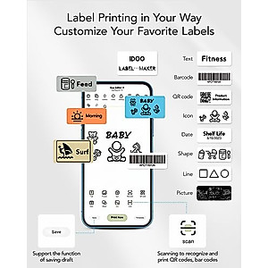 iDOO Thermal Label Maker Portable Barcode Label Maker Machine with 2 Tapes, Bluetooth Sticker Printer,Label Maker for Small Business Home Office Organization, Compatible with Android & iOS