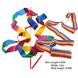 Dance Ribbons Rainbow Streamers Rhythmic Gymnastics Ribbon Baton Twirling Wands on Sticks 2pc for Kids Artistic Dancing